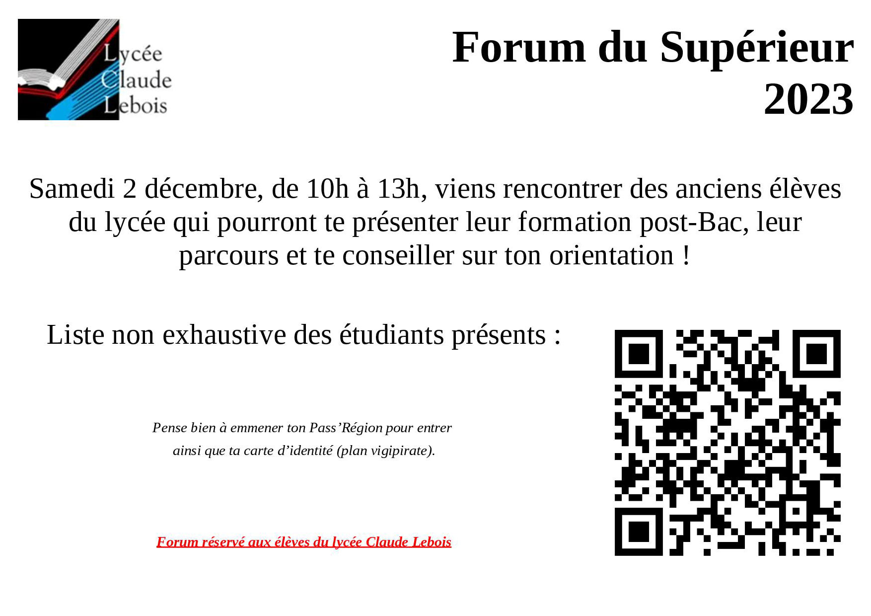 Forum du supérieur (réservé aux élèves du lycée) - Actualités de la ...